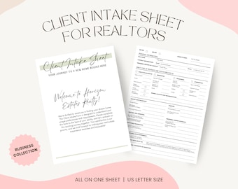 Real Estate Client Intake Sheet | Printable Lead Form | PDF Download - Etsy