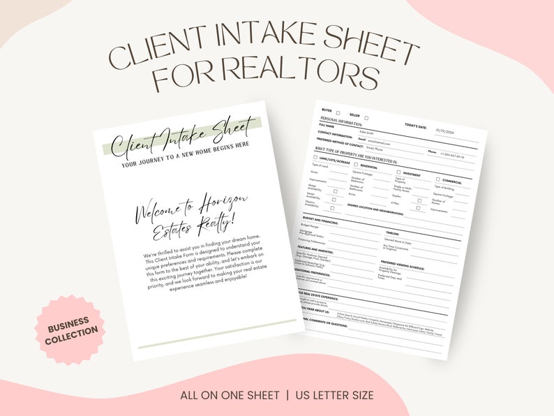 Client Intake Sheet | Real Estate | Real Estate Agent | Instant ...