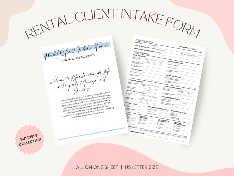 Real Estate Tenant Questionnaire, Tenant Intake Form, Client ...