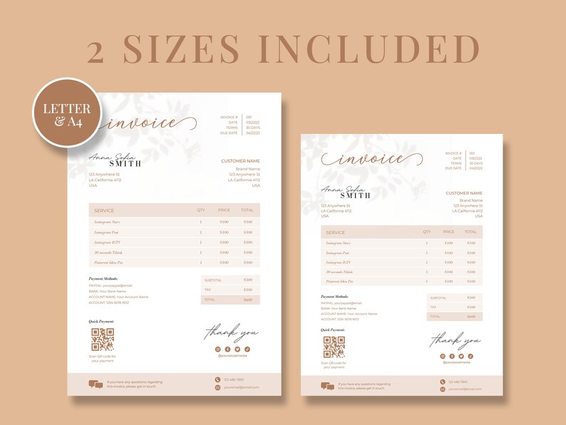 Invoice Template for Influencers & Bloggers | Editable Canva Template ...