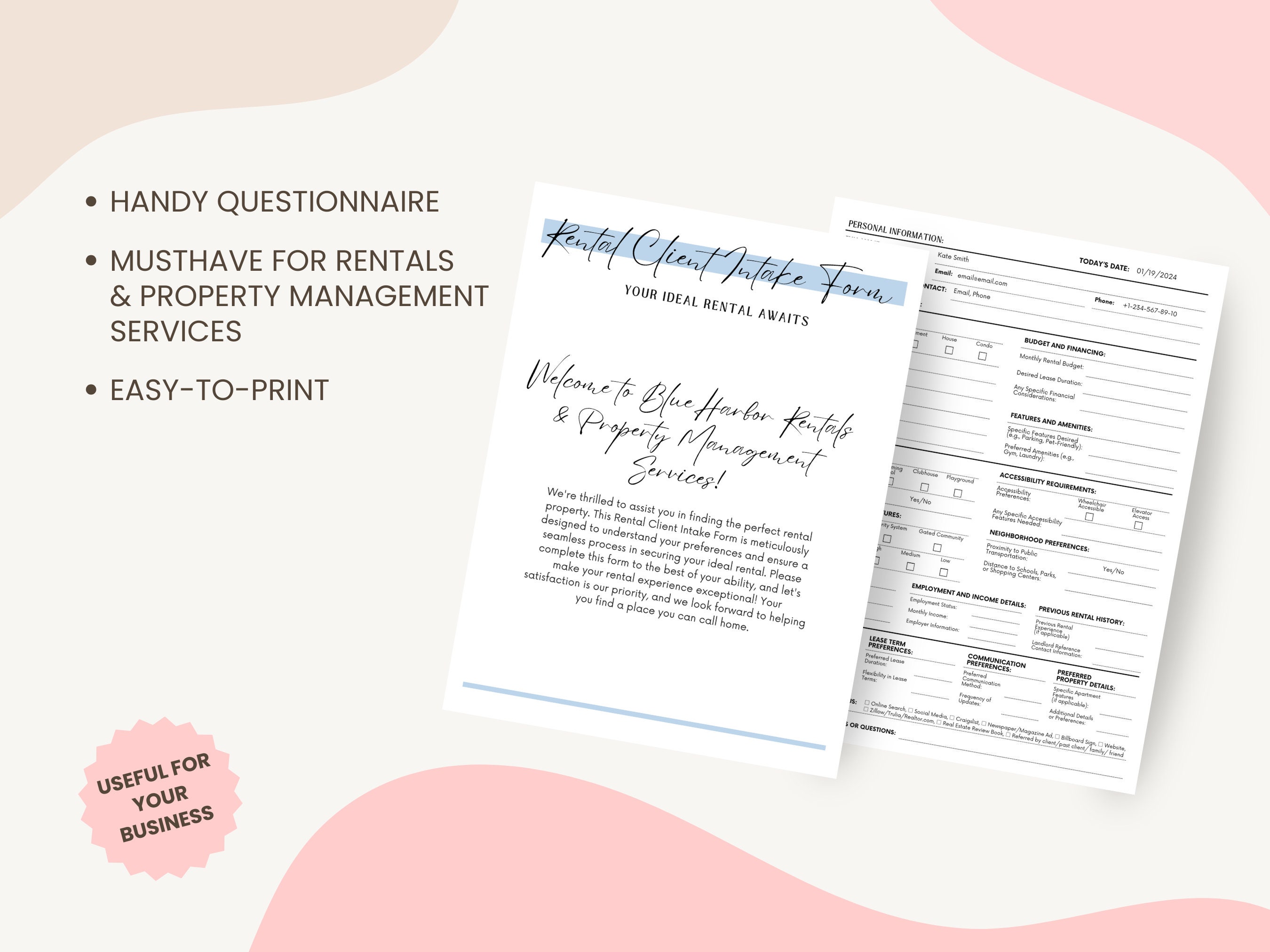 Real Estate Tenant Questionnaire, Tenant Intake Form, Client ...