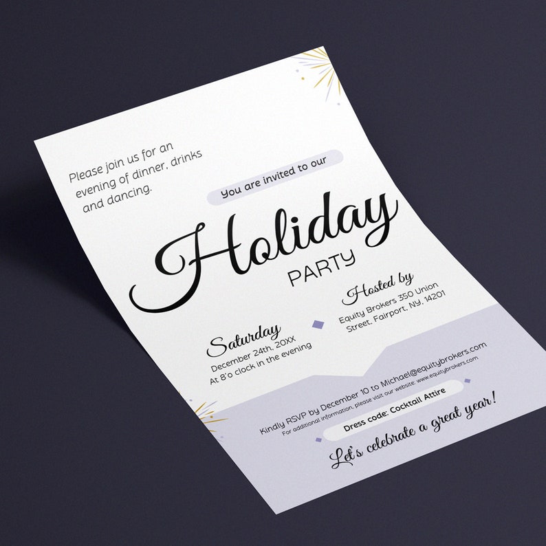 Elegant Classy Holiday Party Invitation Editable Template, Corporate ...