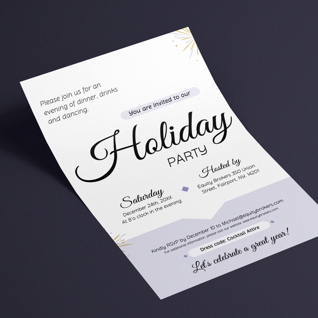 Elegant Classy Holiday Party Invitation Editable Template - Etsy