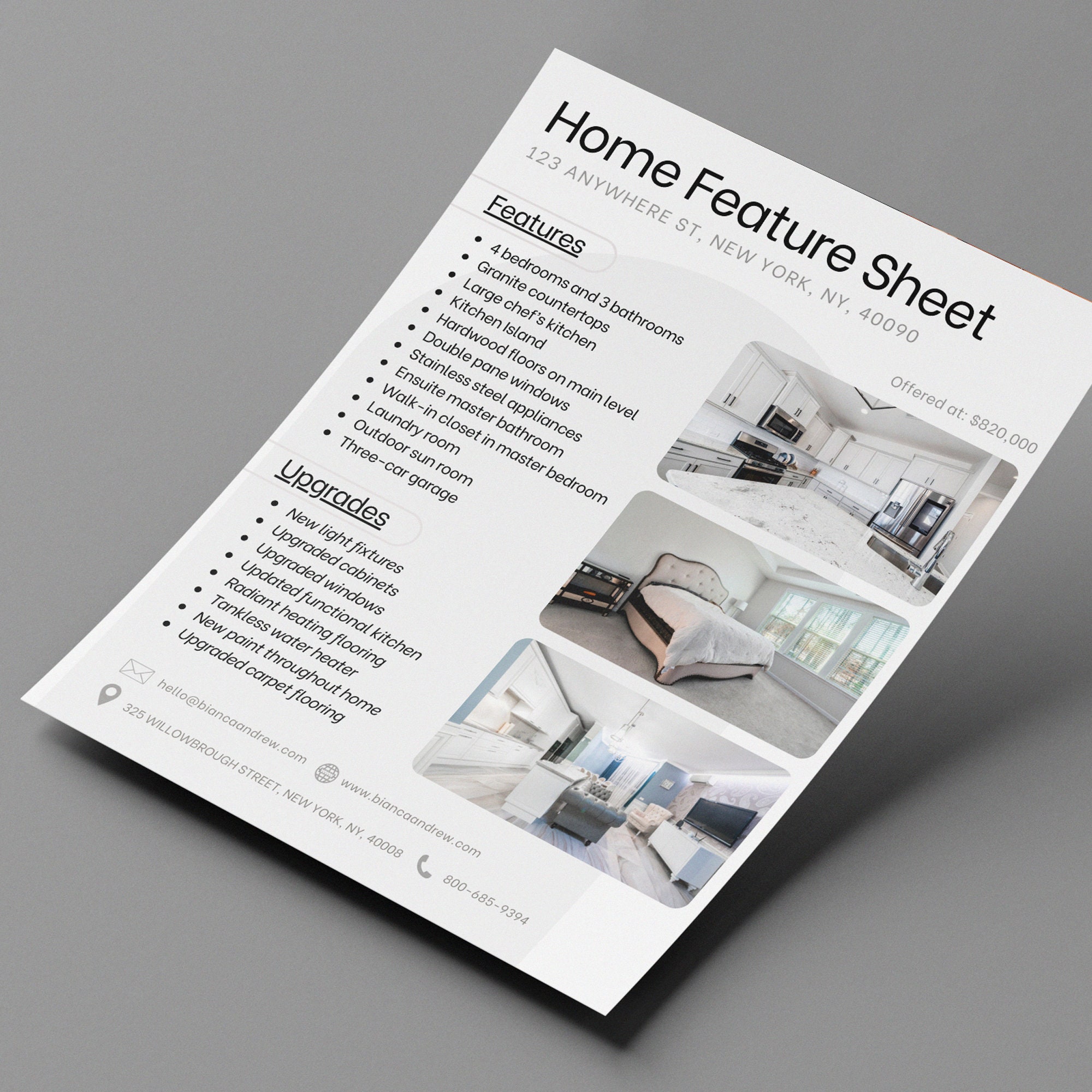 Real Estate Home Feature Sheet Flyer Template, Real Estate Marketing ...