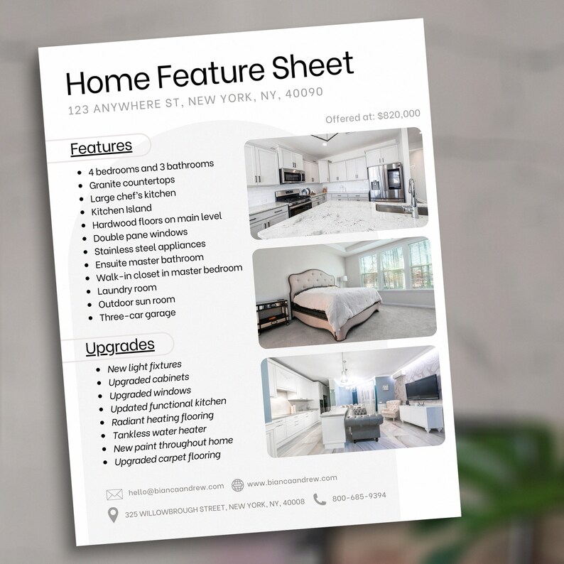 Real Estate Home Feature Sheet Flyer Template, Real Estate Marketing ...