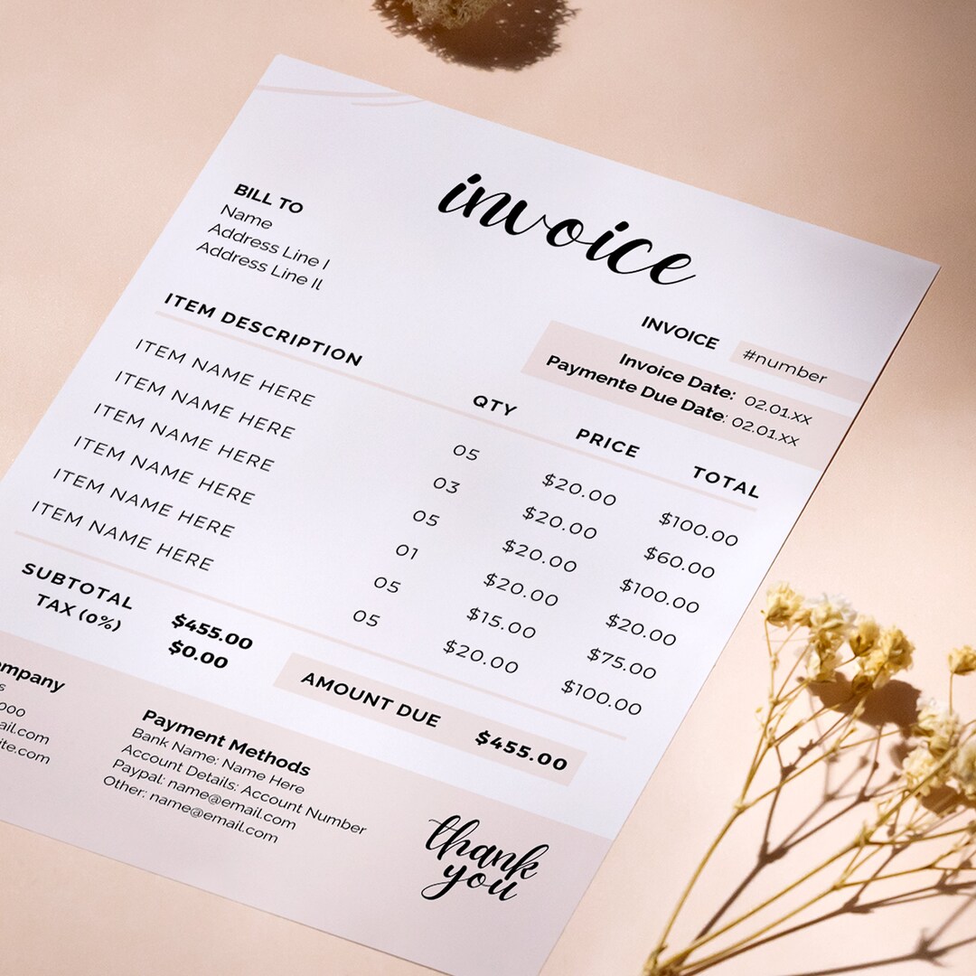 Minimalist Invoice Template | Boho Small Business | Modern Client ...