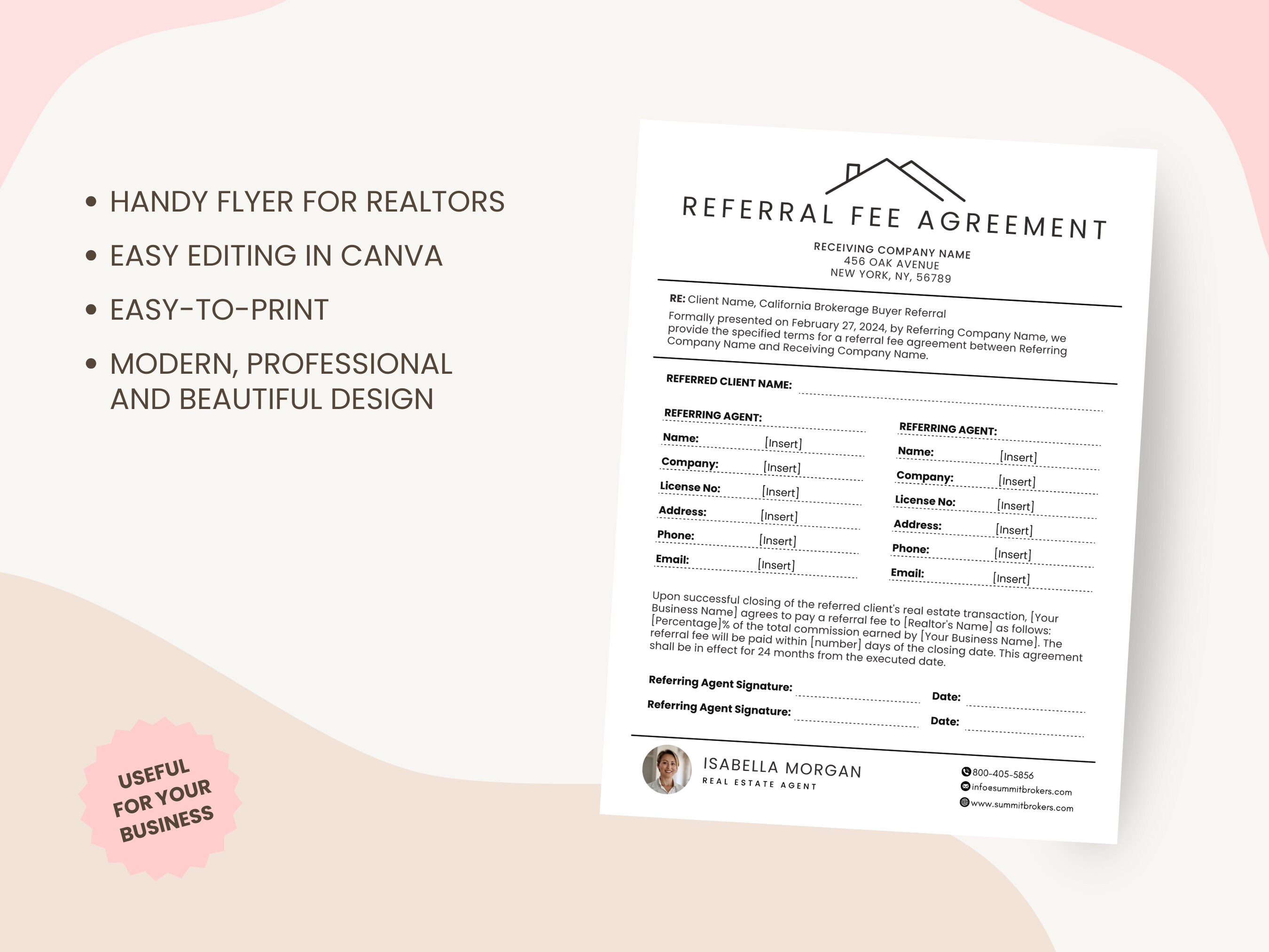 Referral Agreement Template | Real Estate Referral | Realtor Template ...