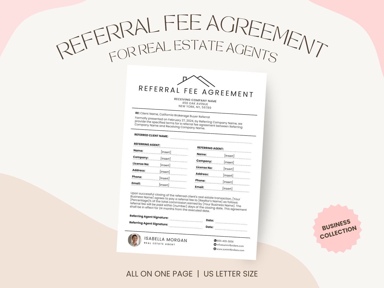 Referral Agreement Template | Real Estate Referral | Realtor Template ...