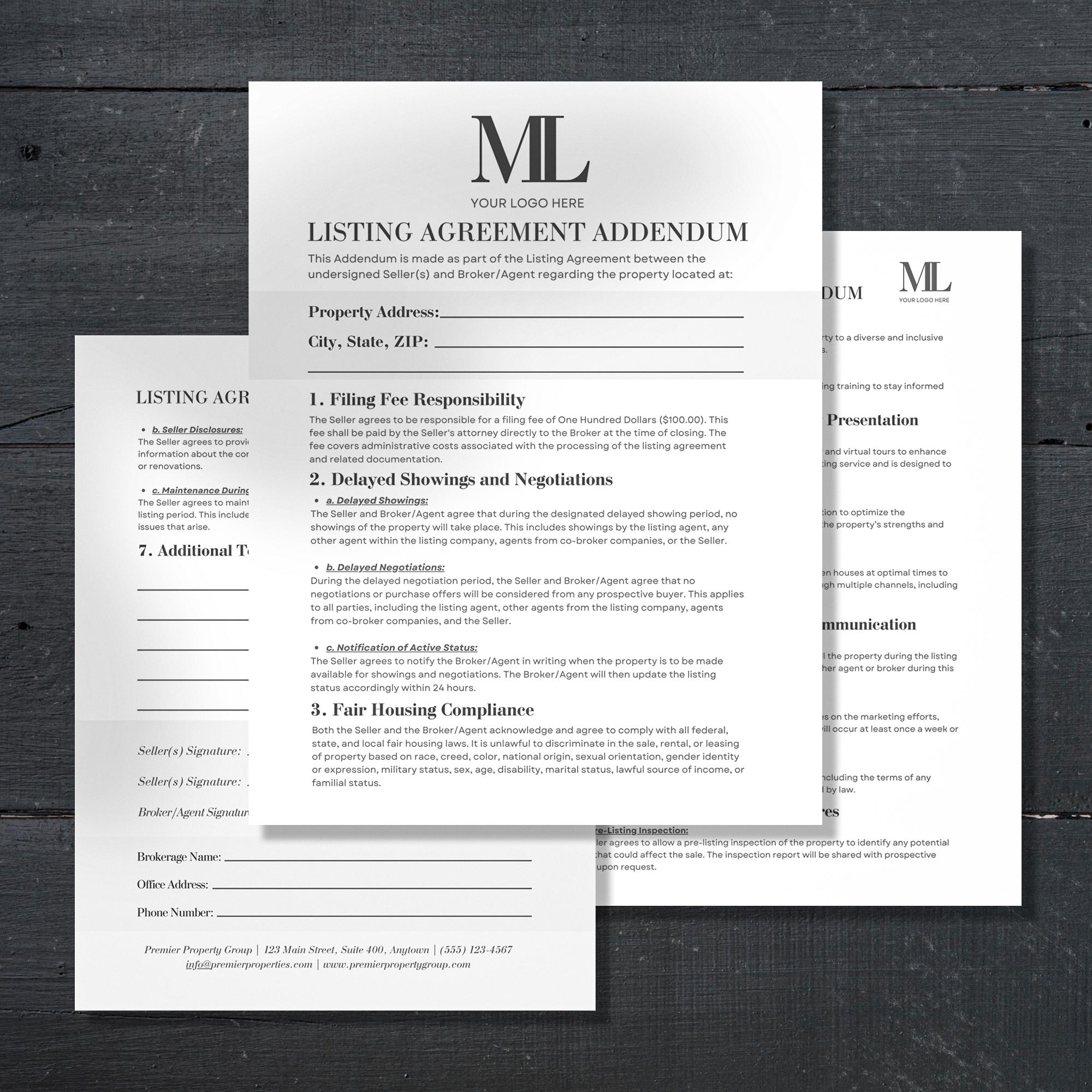 Real Estate Addendum, Real Estate Listing Agreement, Property Sales ...