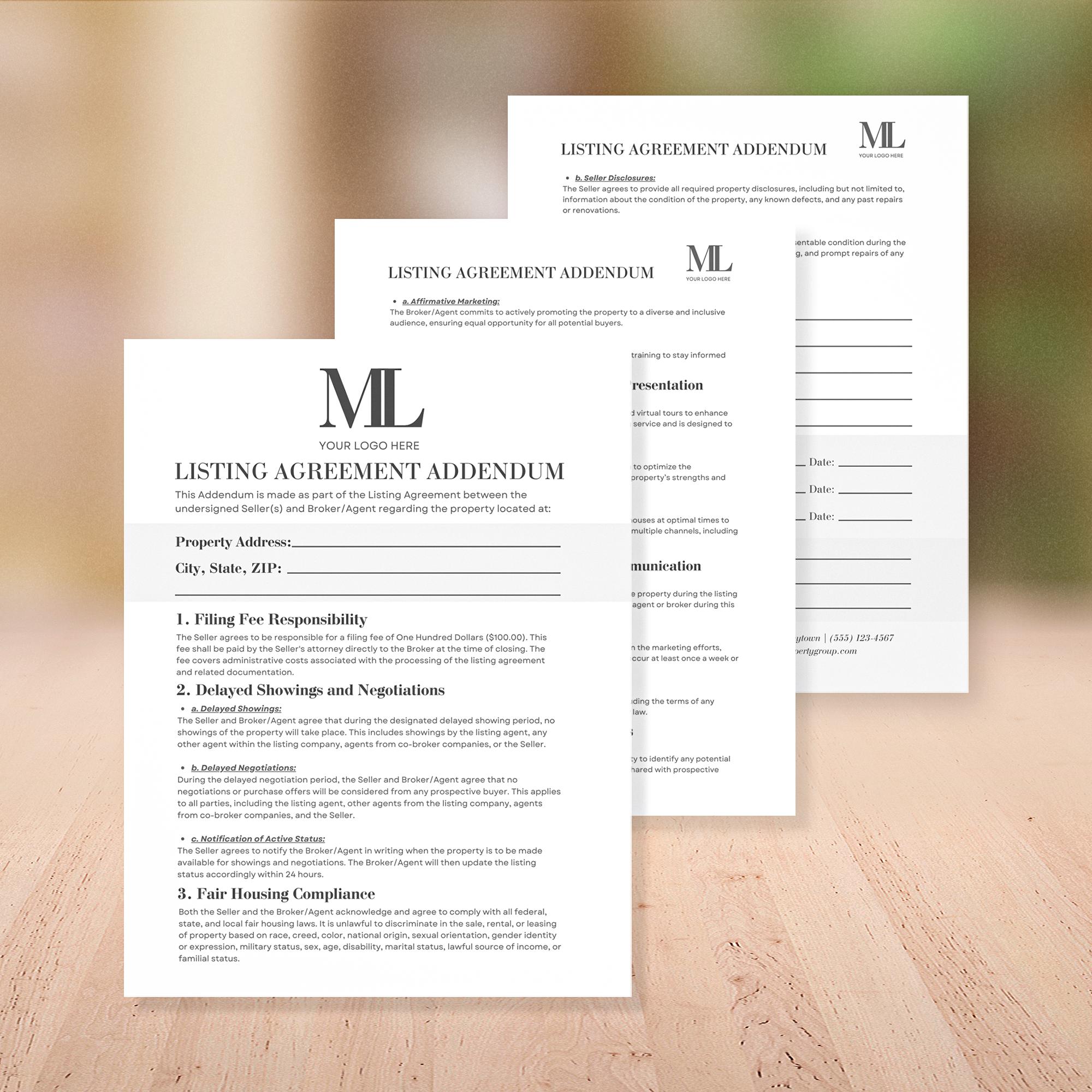 Real Estate Addendum, Real Estate Listing Agreement, Property Sales ...