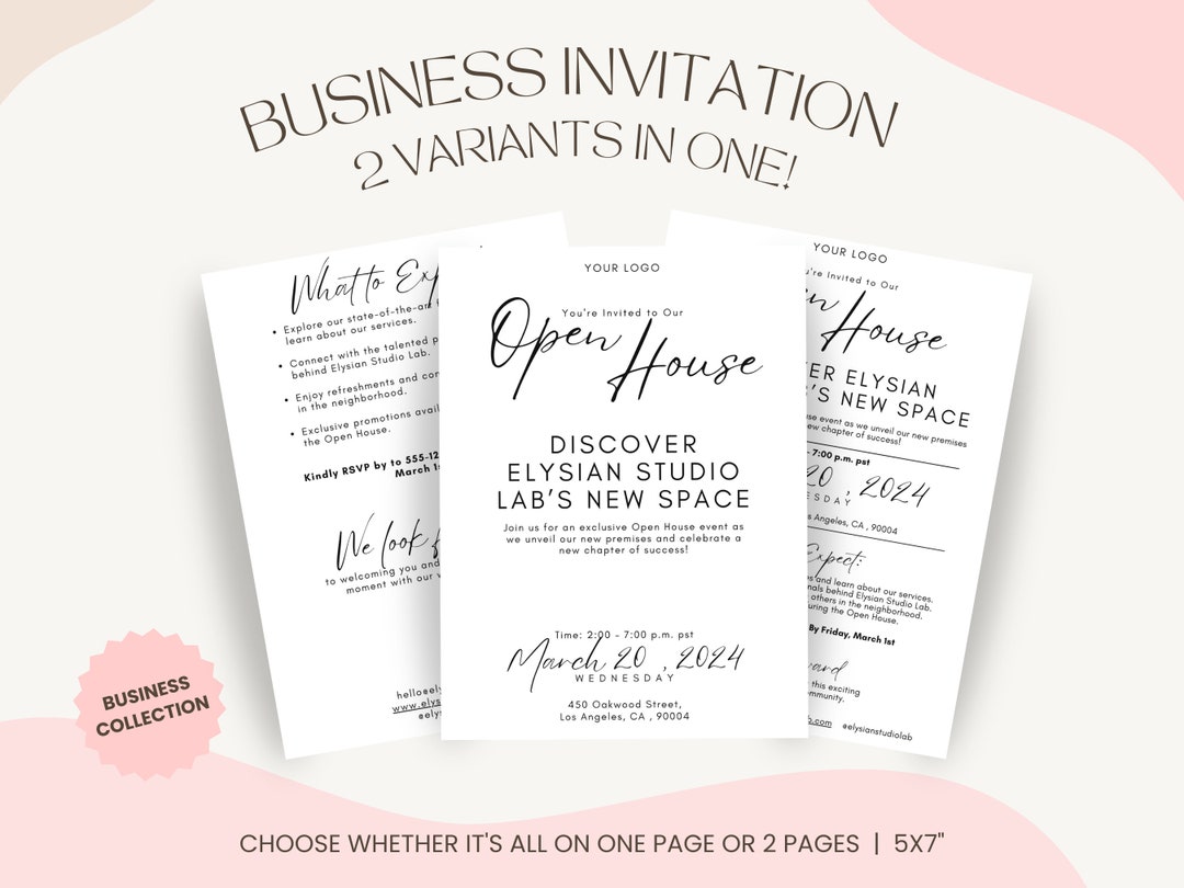 Open House Invitation Template | Mixer Invite | Small Business ...