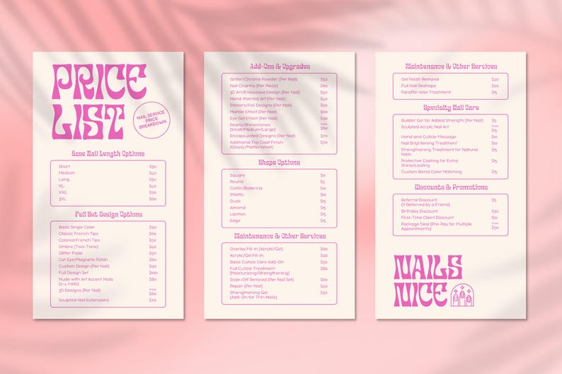 Nail Price Breakdown Sheet, Nail Price Breakdown Template, Nail Quote ...