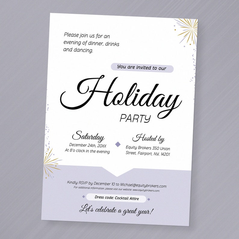 Elegant Classy Holiday Party Invitation Editable Template, Corporate ...
