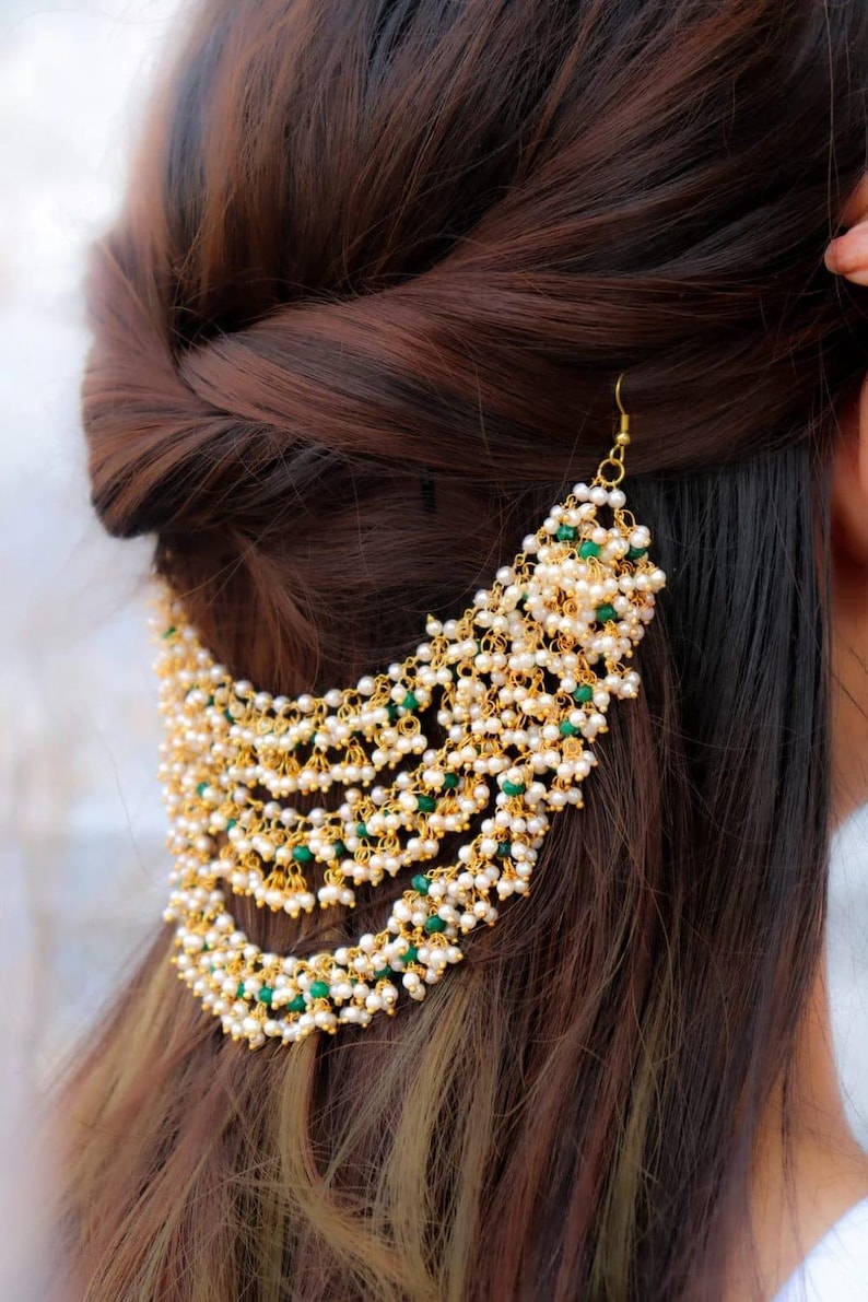 Handmade Pearl Kaan Chain: Indian Bridal Hair Jewelry - Etsy UK