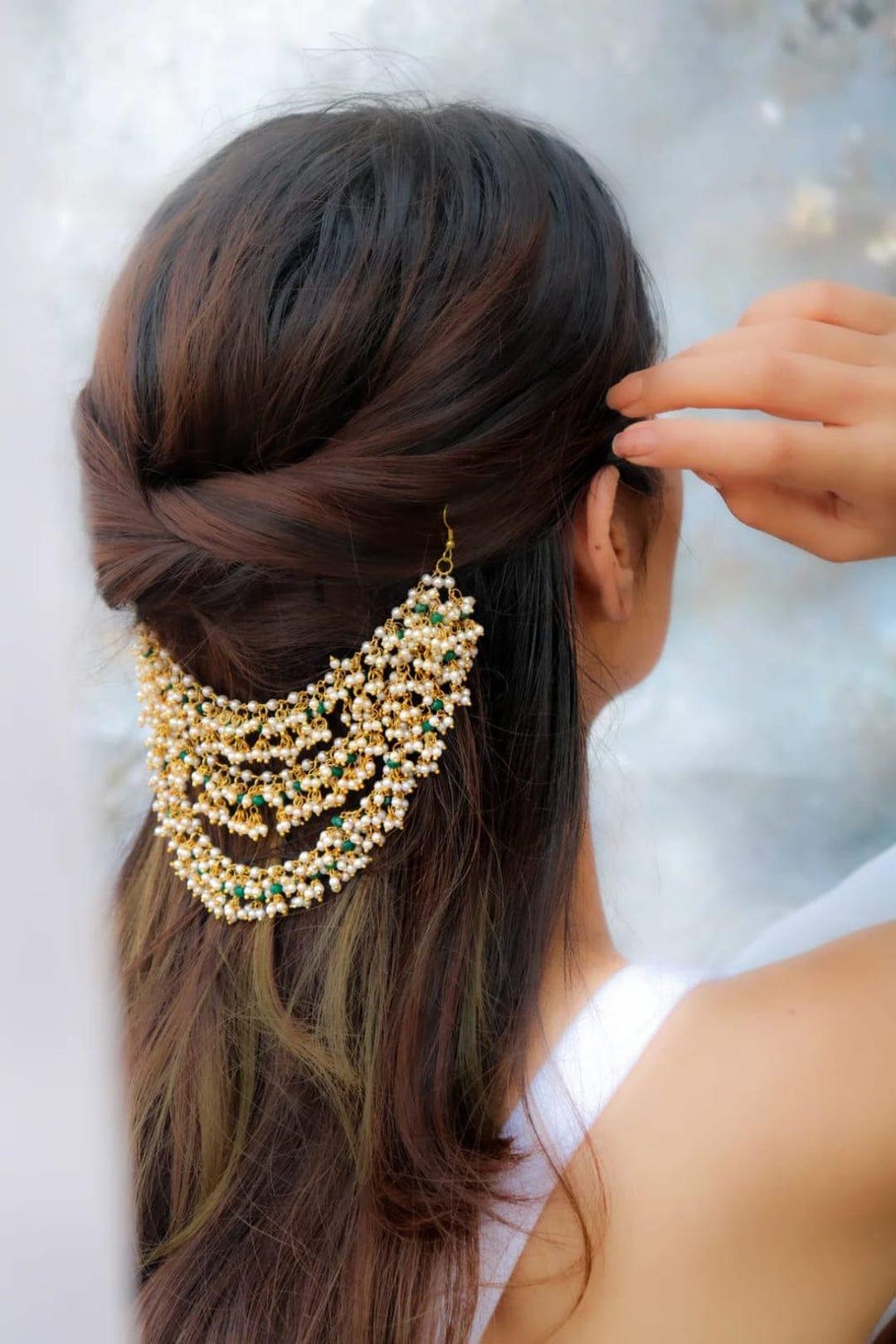 Handmade Pearl Kaan Chain: Indian Bridal Hair Jewelry - Etsy