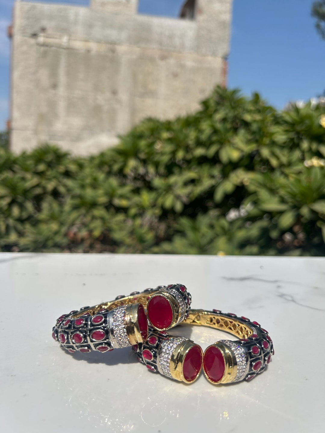Buy Ruby Red & Gold Hinge Bangle Set | Indian Wedding Jewelry Online in ...
