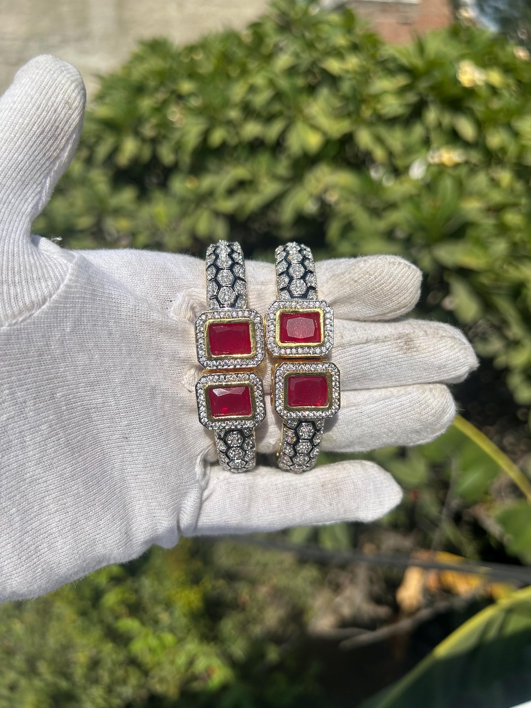 Ruby Red Diamond Gold Bangles | Indian Jewelry, Set of 2 - Etsy