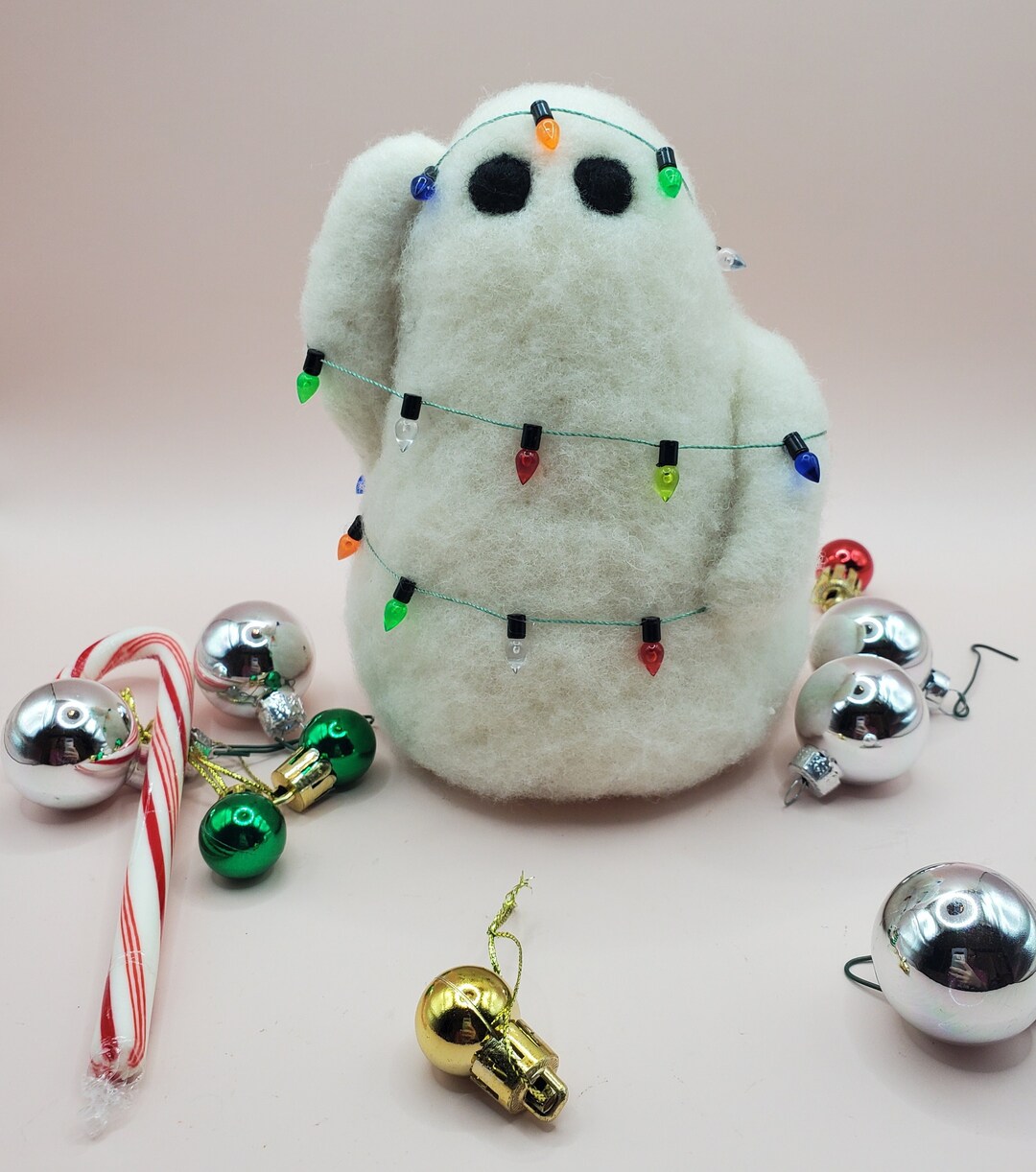 Wool Felted Ghost Tangled in Christmas Lights | Cute Christmas Figurine ...