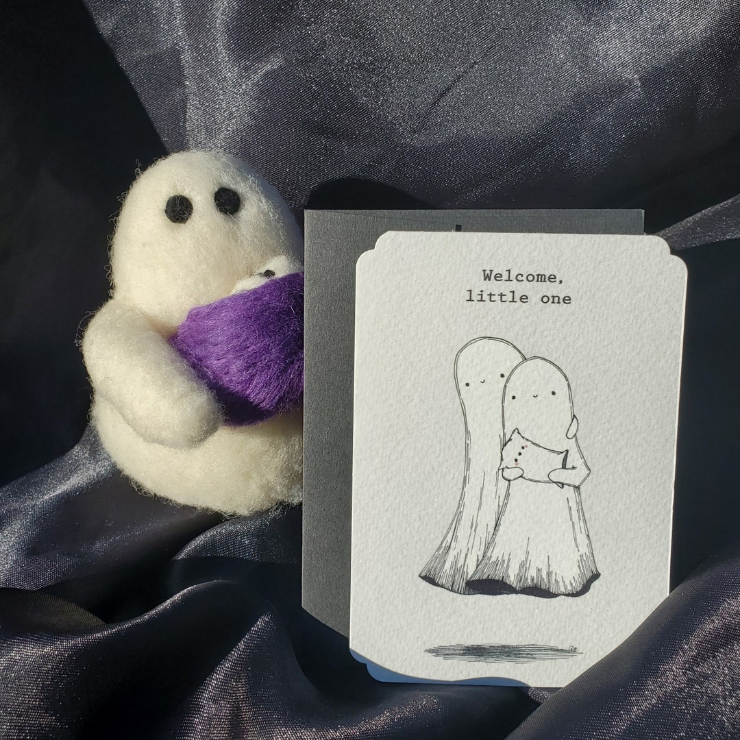 Wool Felted Baby Card Ghost Baby and Parent Ghost Spooky Cute Ghost - Etsy