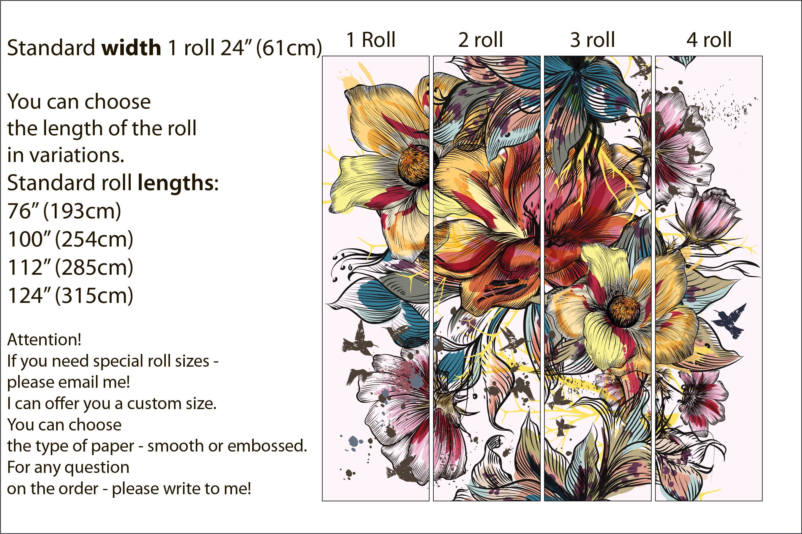 Modern Floral Wallpaper Color Splash Art Deco Living Room Decor Bright ...