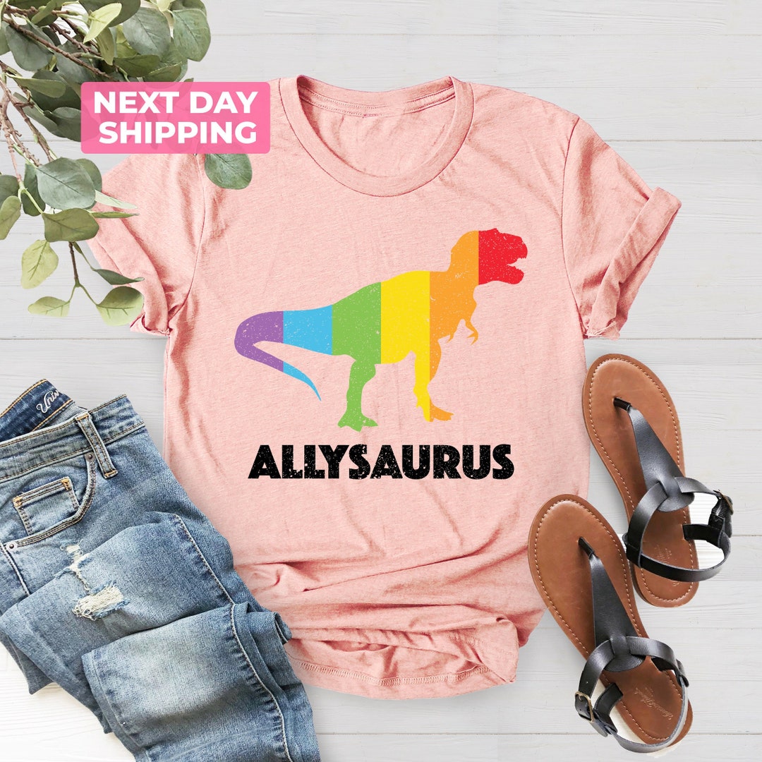 Dinosaur in Rainbow Flag Shirt, Allysaurus Shirt, LGBT Pride, Proud ...