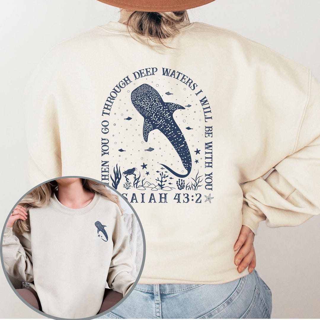Christian Whale Shark Sweatshirt, Bible Verse Sweatshirt, Ocean Faith ...