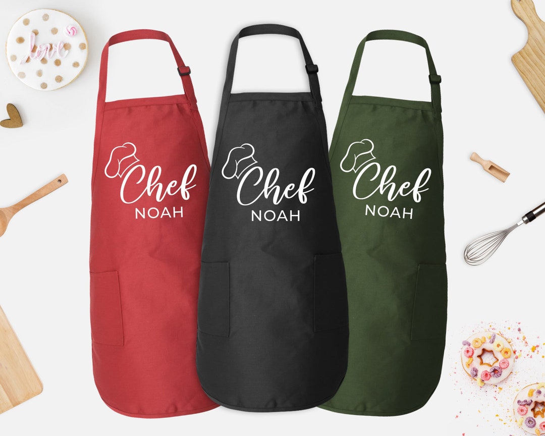 Chef Printed Personalized Apron With Pockets, Custom Apron, Personalized Printed Kitchen Apron ...
