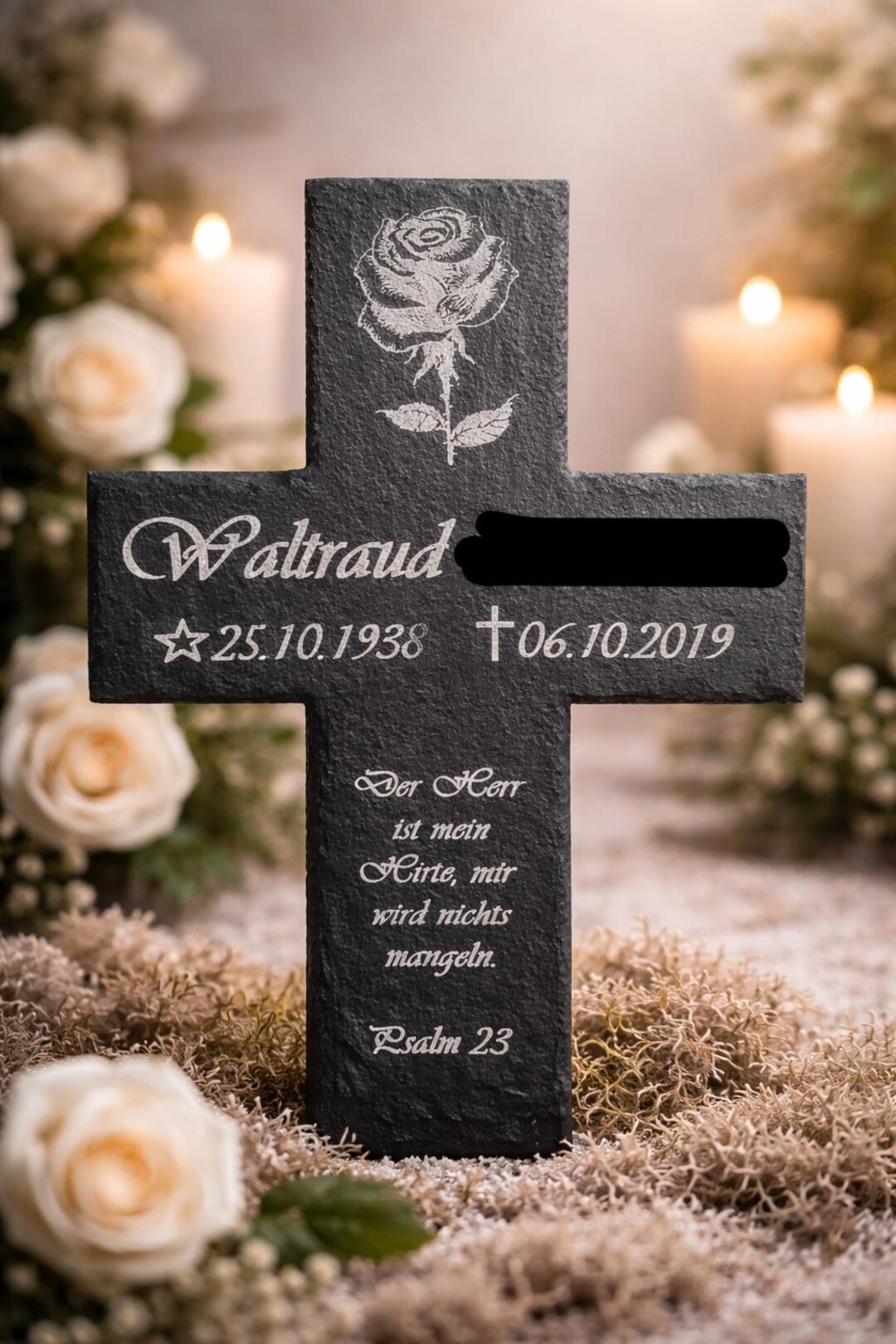Slate Cross 30 X 20 Cm – Grave Cross With Laser Engraving, Personalized ...