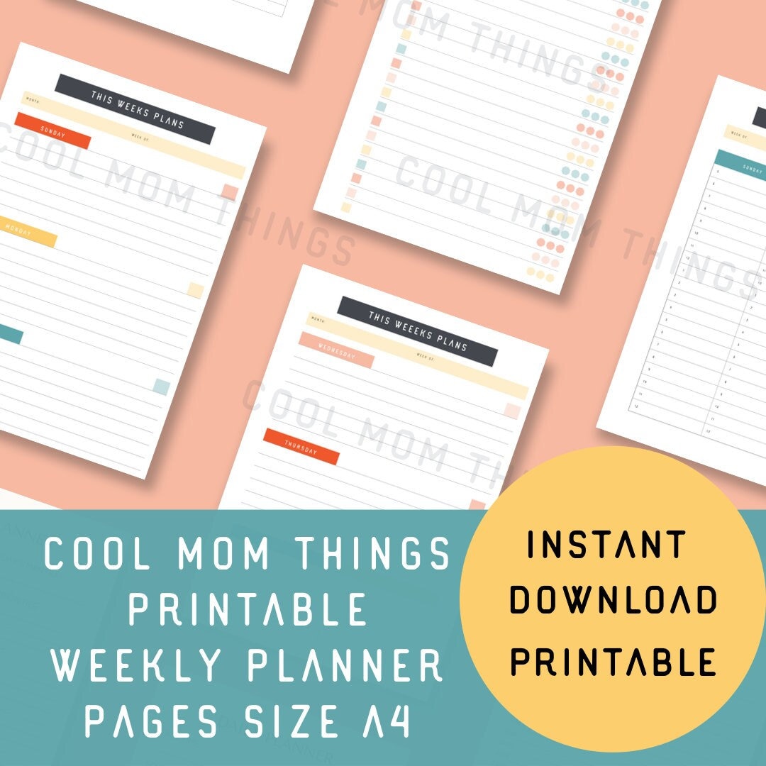 Reusable Weekly Planner INSTANT DOWNLOAD A4 Colorful - Etsy