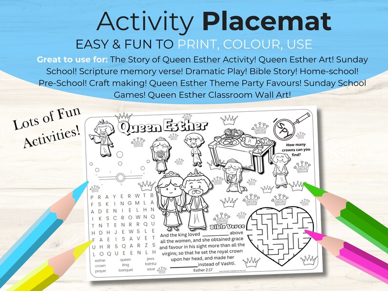 Queen Esther Bible Printables – Bravery Kit With Crafts, Coloring ...