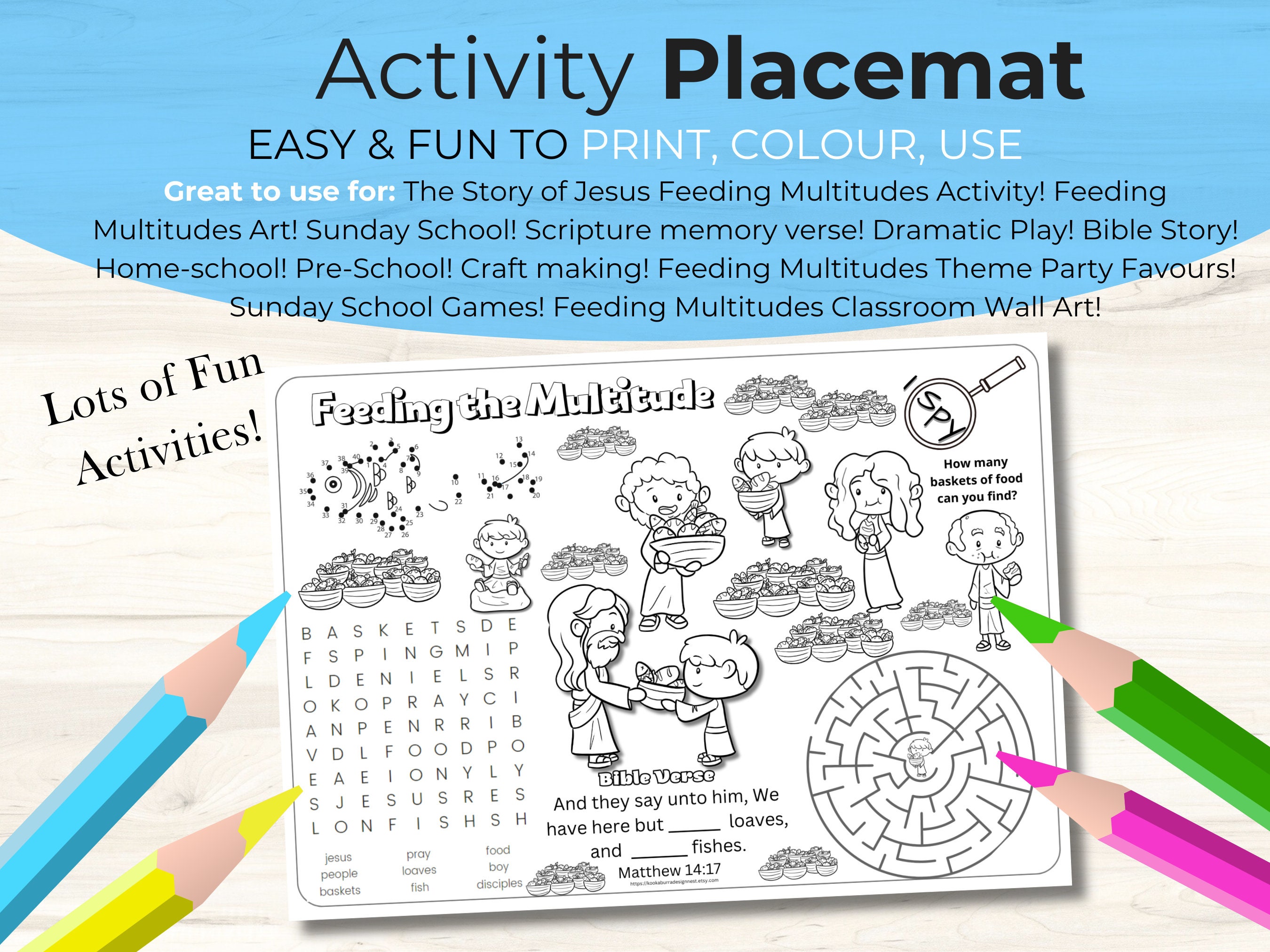 Feeding Multitudes Activity Pages Printable Bible Story Bible Crafts ...