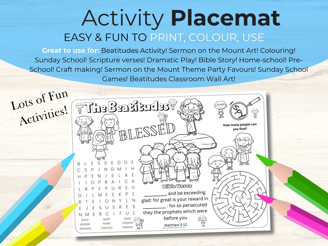 Beatitudes Activity Pages Printable Bible Story Bible Crafts Sunday ...