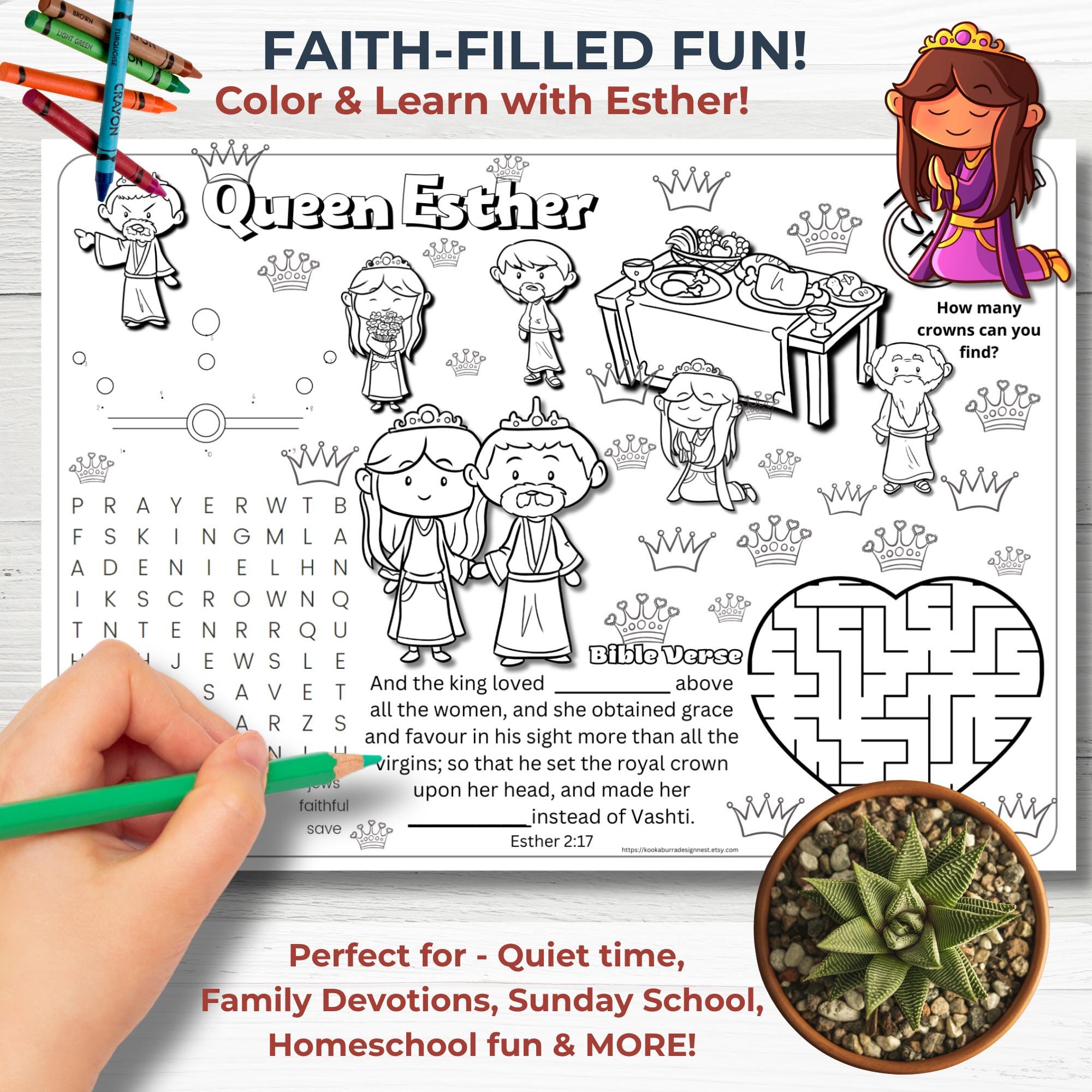 Queen Esther Bible Story. Bravery Kit. Worksheets for Kids | Faith ...