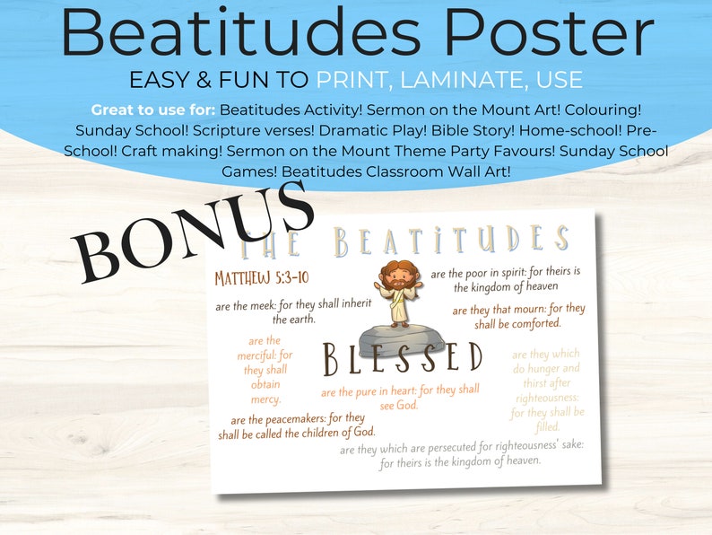 Beatitudes Bible Story Print. Sermon on the Mount Pdf. Blessings Kit ...