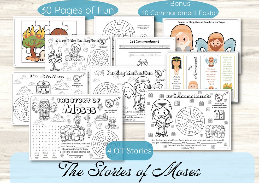 Moses Activity Pages Print Bible Story Bible Craft Sunday School Home ...