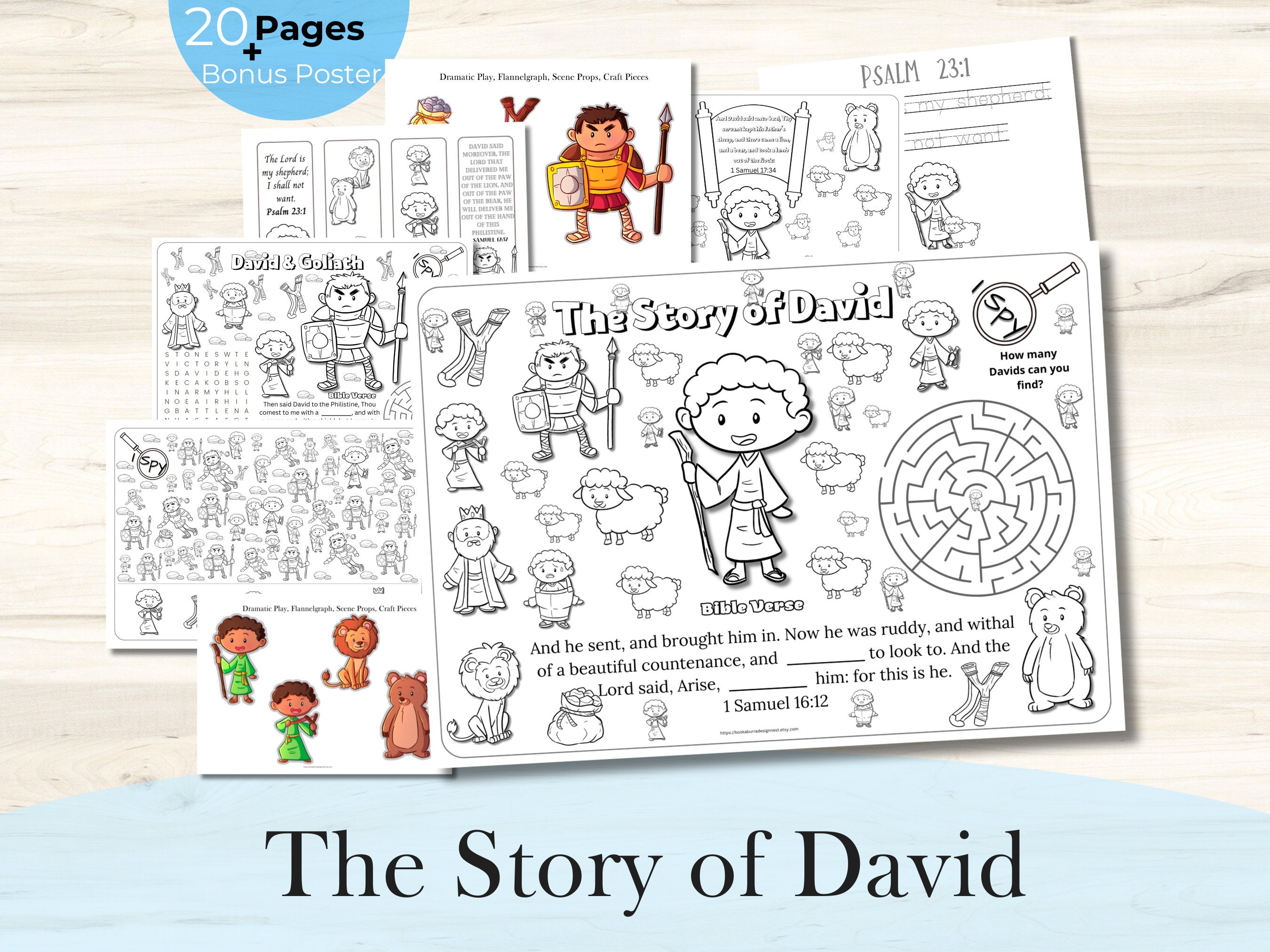 David Activity Pages Printable Bible Story Bible Crafts Sunday School ...