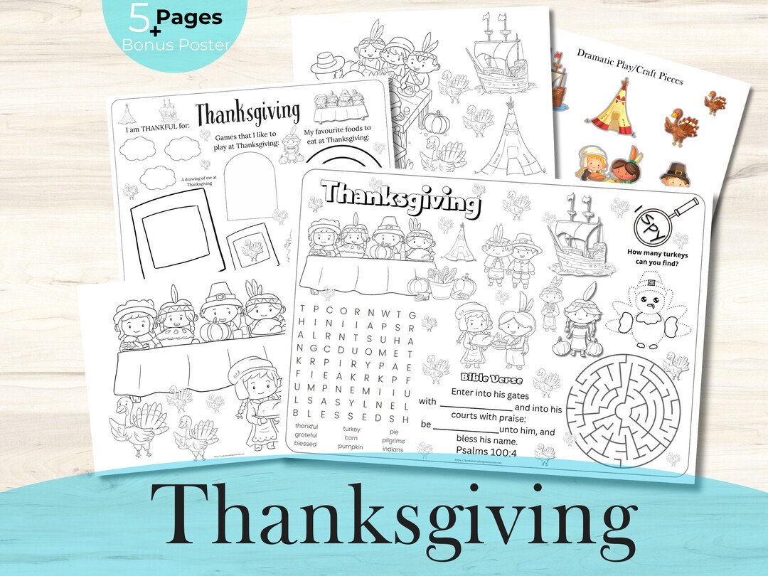 Thanksgiving Story Activity! Colouring Placemat! Party Favours! Giving ...