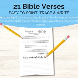 21 Bible Verse Tracing Sheets Tracing Verses Writing Practice Kids ...
