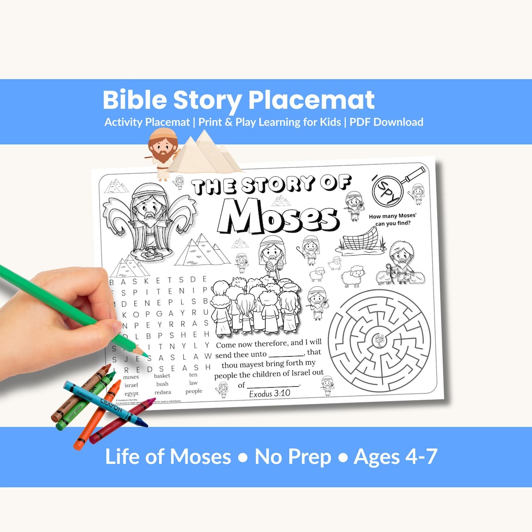 Bible Activity Placemat for Kids | Moses Coloring Placemat | Christian ...