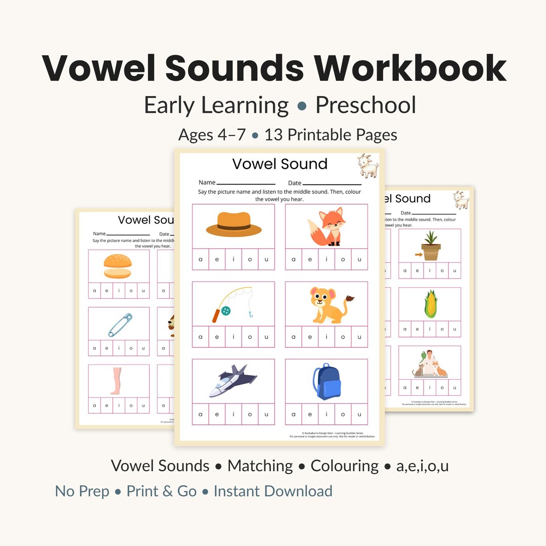 Vowel Sounds Workbook for Kids | 13 Printable Pages Ages 4–7 ...