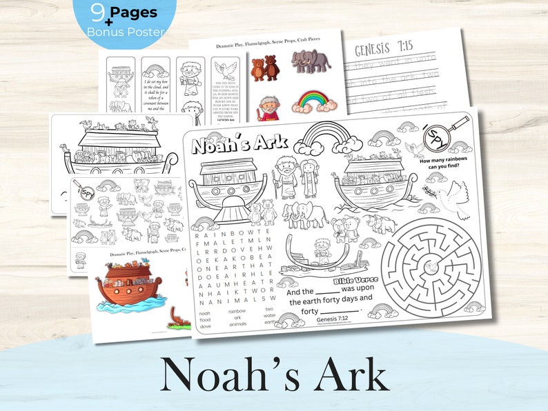 Noah's Ark Activity Pages Printable Bible Story Bible Crafts Sunday ...