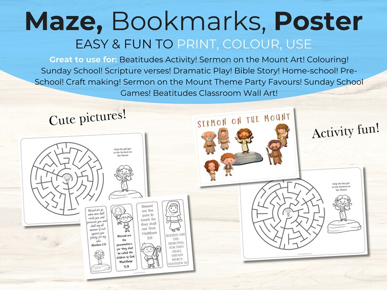 Beatitudes Bible Story Print. Sermon on the Mount Pdf. Blessings Kit ...