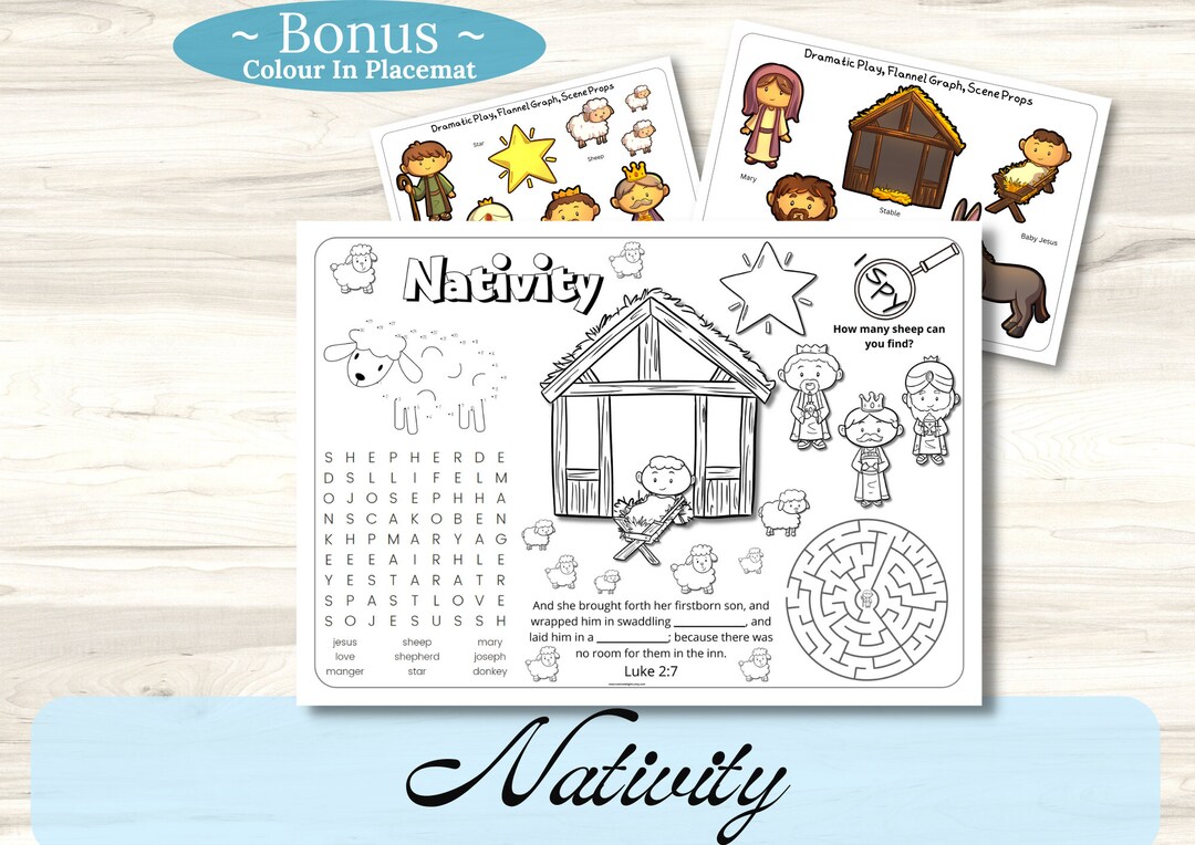 Nativity Activity Placemat Bible Story Bible Crafts Sunday - Etsy