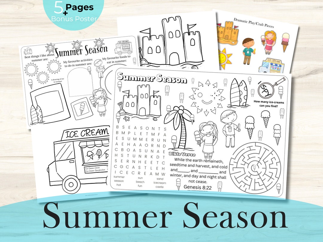 Summer Season Activity! Print Colouring Placemat! Party Favour! Home ...