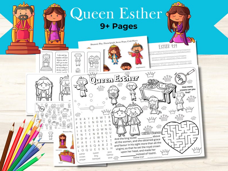Queen Esther Bible Printables – Bravery Kit With Crafts, Coloring ...