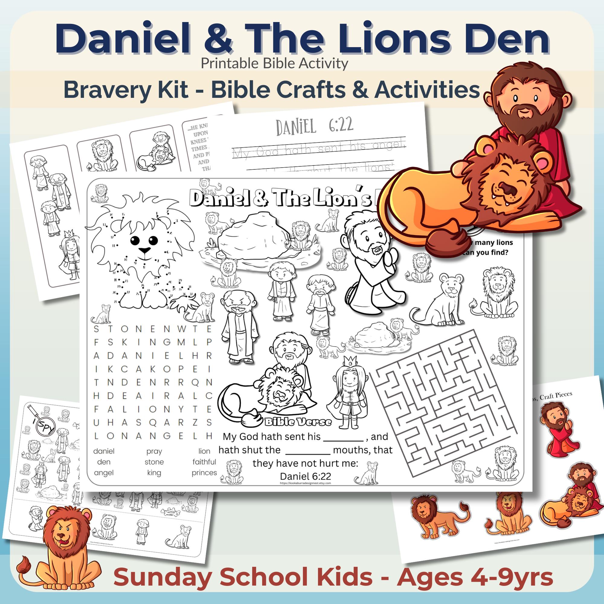 Daniel and Lions Bible Printables – Courage Kit Crafts, Coloring ...