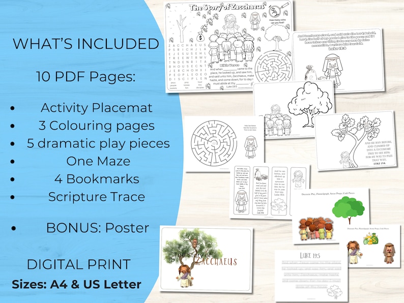 Zacchaeus Activity Pages Printable Bible Story Bible Crafts Sunday ...