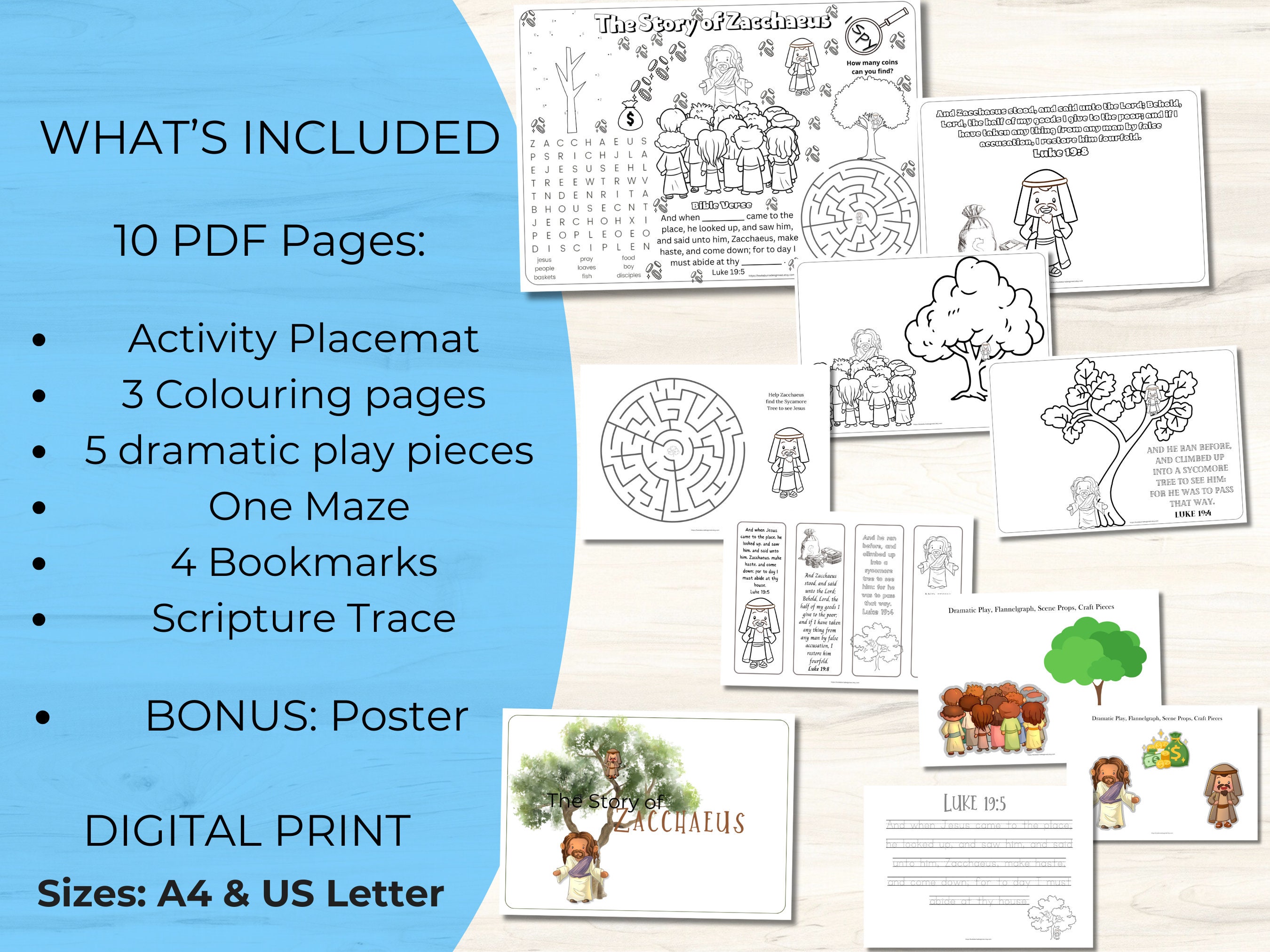 Zacchaeus Activity Pages Printable Bible Story Bible Crafts Sunday ...