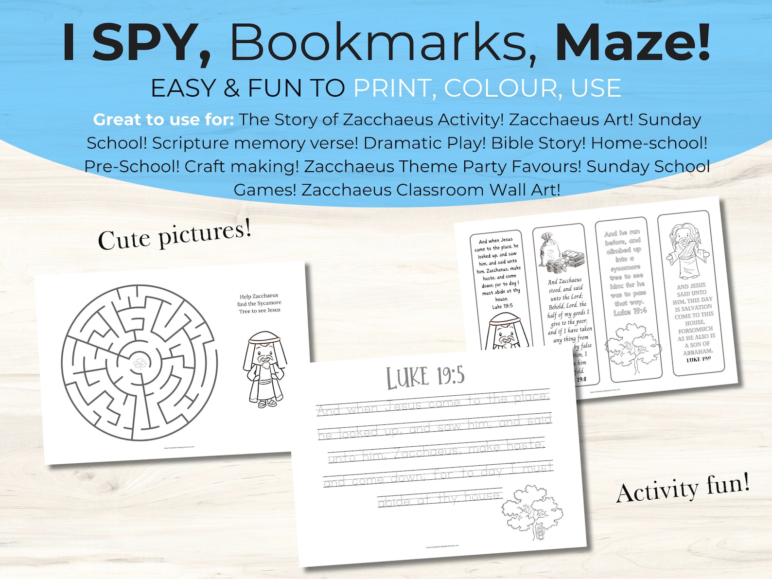 Zacchaeus Bible Story Print. Forgiveness Kit With Crafts, Worksheets ...