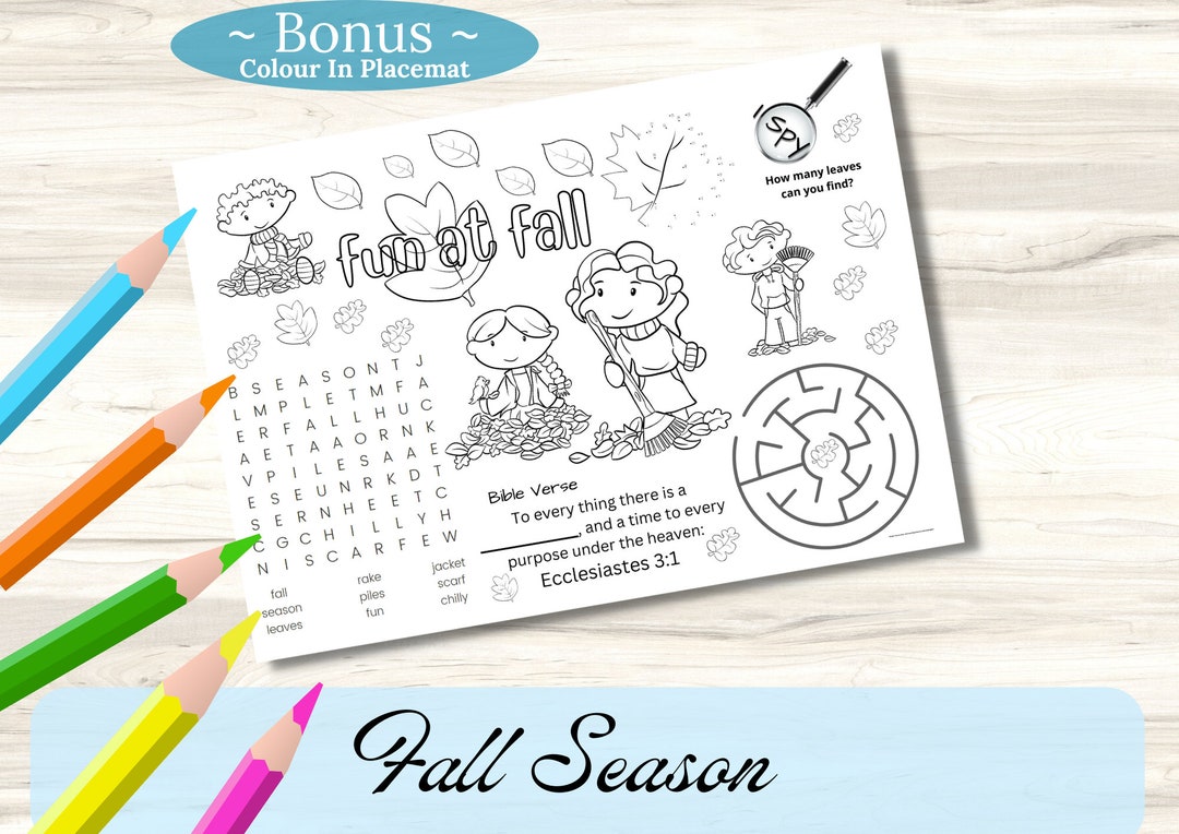 Fall Season Activity Placemat Children's Art Resources - Etsy